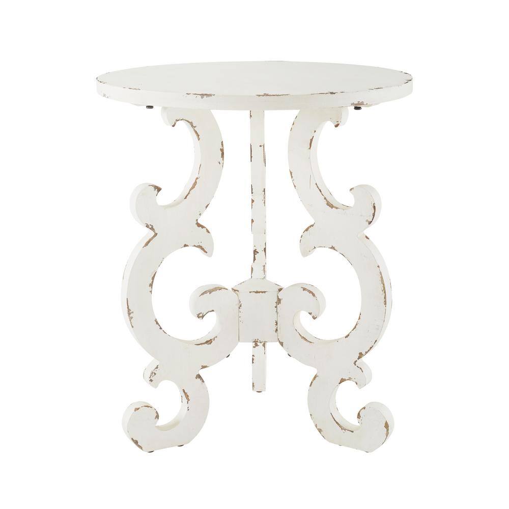 Powell Company Lucas Distressed White Wood End Table with Scrollwork ...