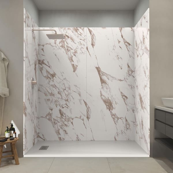 CASTICO 60 in. x 36 in. x 84 in. Alcove Solid Composite Stone Shower ...