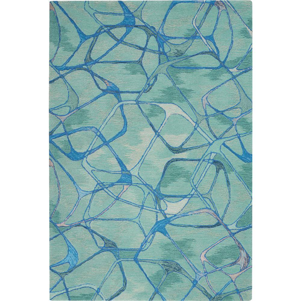 Nourison Symmetry Aqua Blue 5 ft. x 8 ft. Abstract Contemporary Area ...