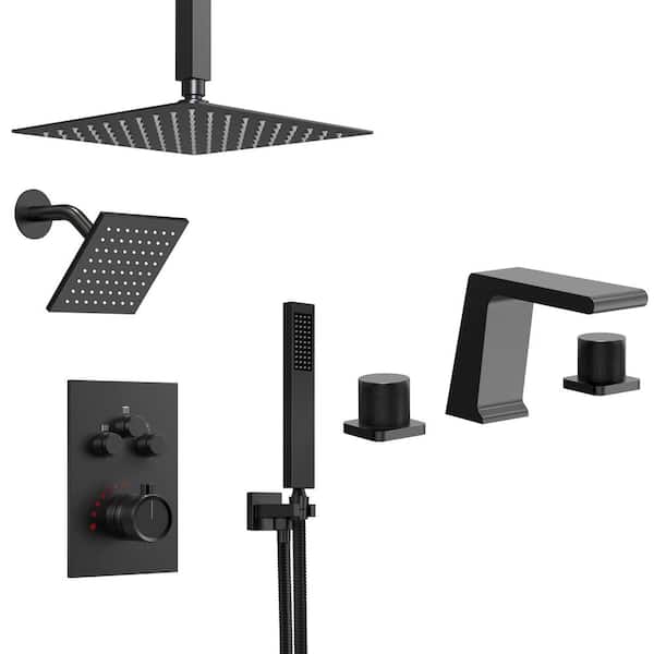 EVERSTEIN 7-Spray Patterns 12 and 6 in. Ceiling Mount Fixed and Handheld Shower Head in Matte ...