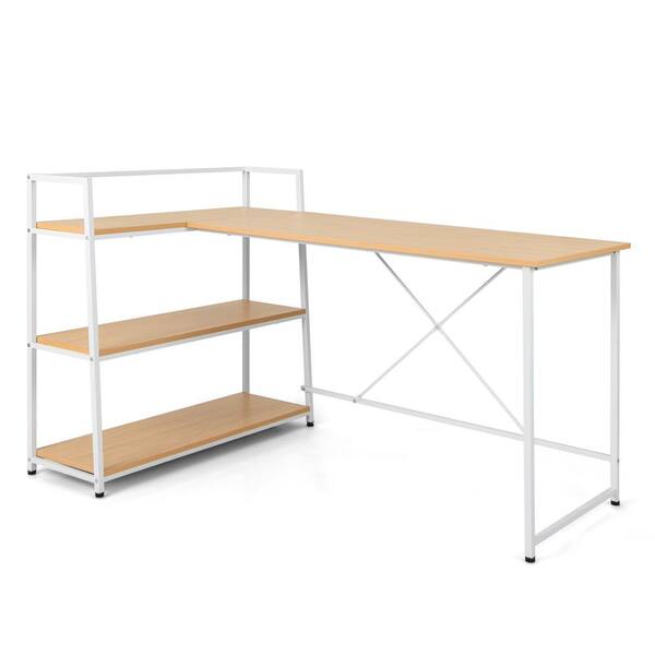 Costway 59 in. Natural Reversible L-Shaped Computer Desk Corner ...