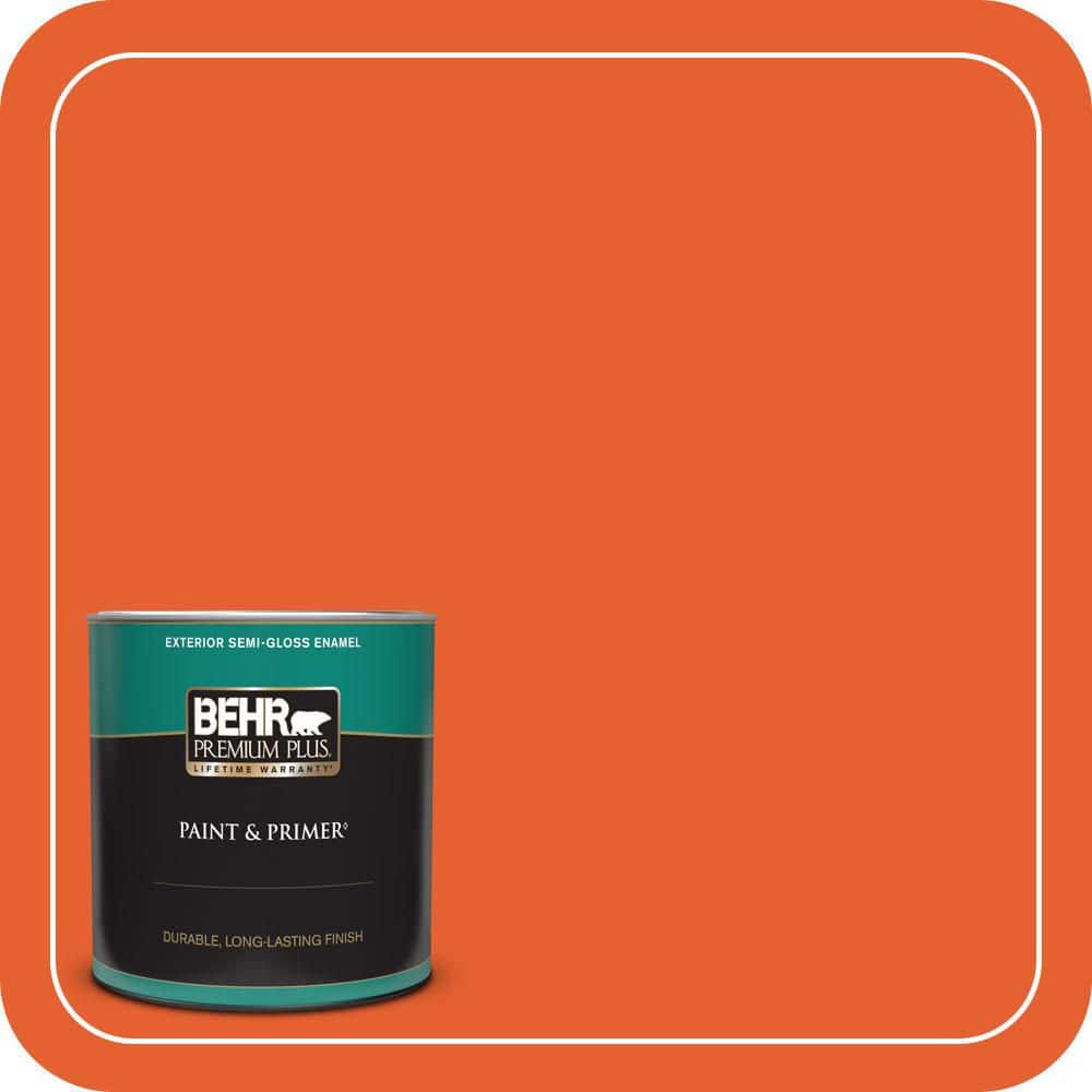 BEHR PREMIUM PLUS 1 qt. #S-G-230 Startling Orange Semi-Gloss Enamel ...