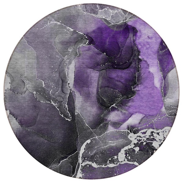 HomeRoots Gray and Purple 8 ft. Round Abstract Indoor / Outdoor Area ...