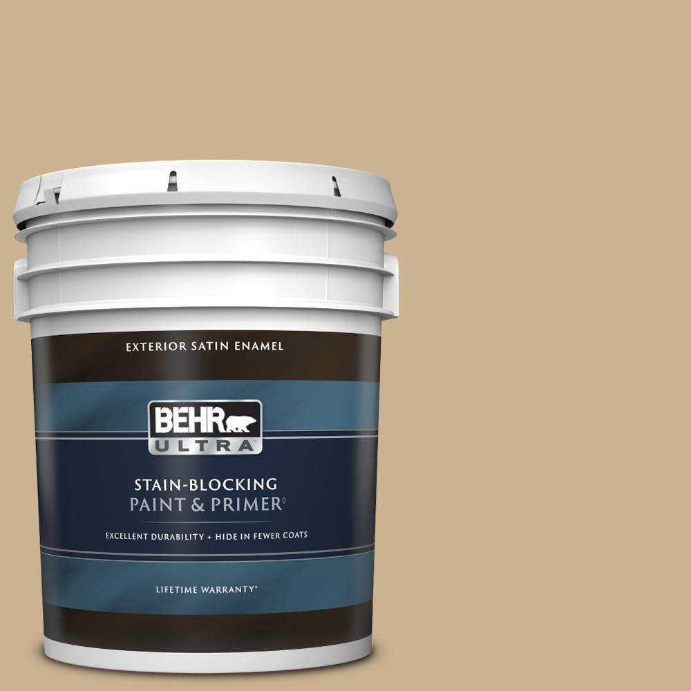 BEHR ULTRA 5 gal. #PWL-84 Tropical Tan Satin Enamel Exterior Paint ...
