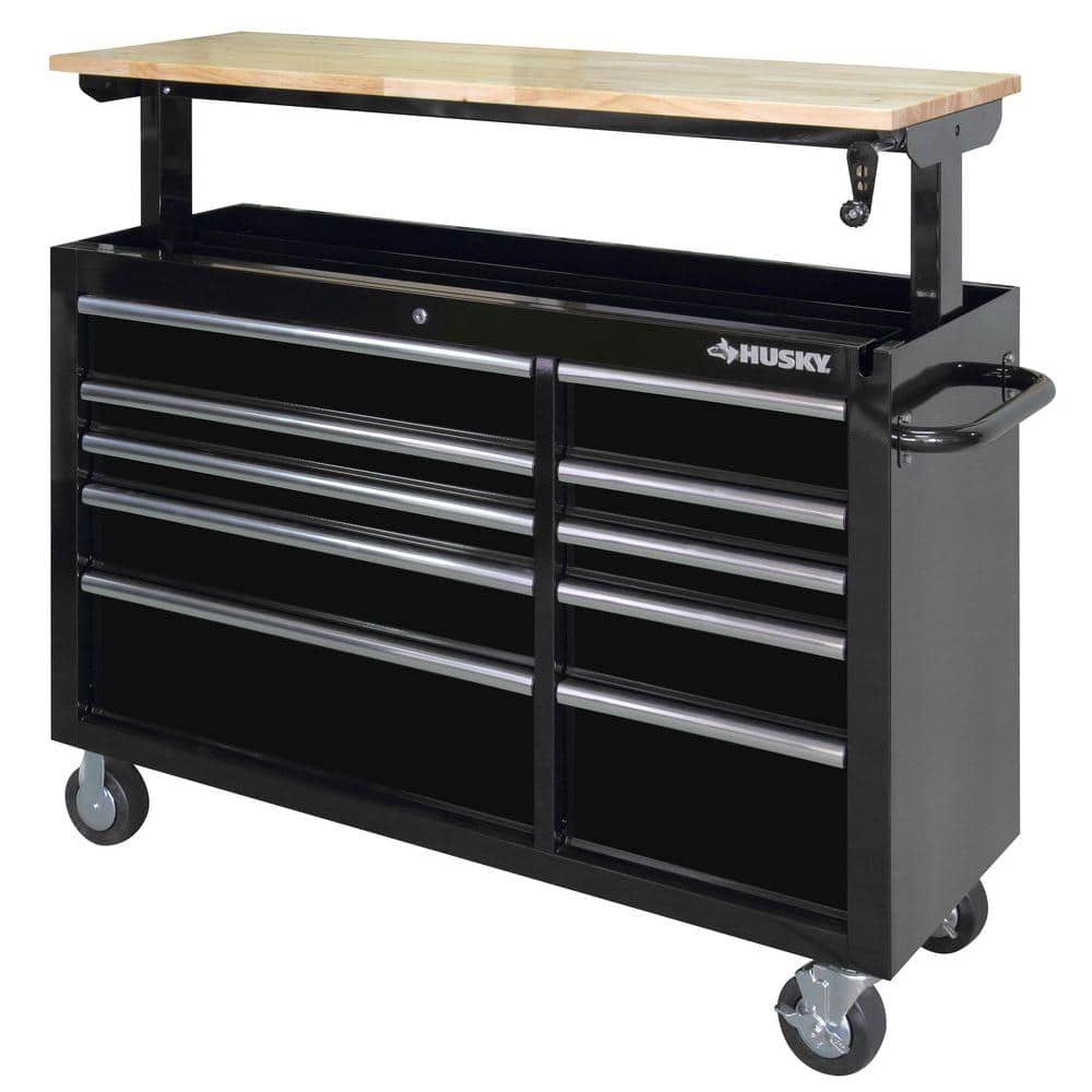 Husky 52 in. 10-Drawer Mobile Workbench with Adjustable-Height Top ...