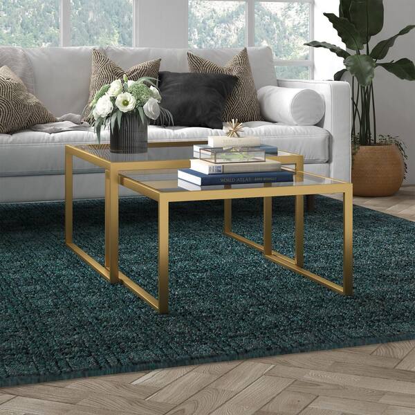 Meyer&Cross Rocco 30 in. Brass Square Glass Top Coffee Table Meyer&Cross Rocco 30 in. Brass Square Glass Top Coffee Table