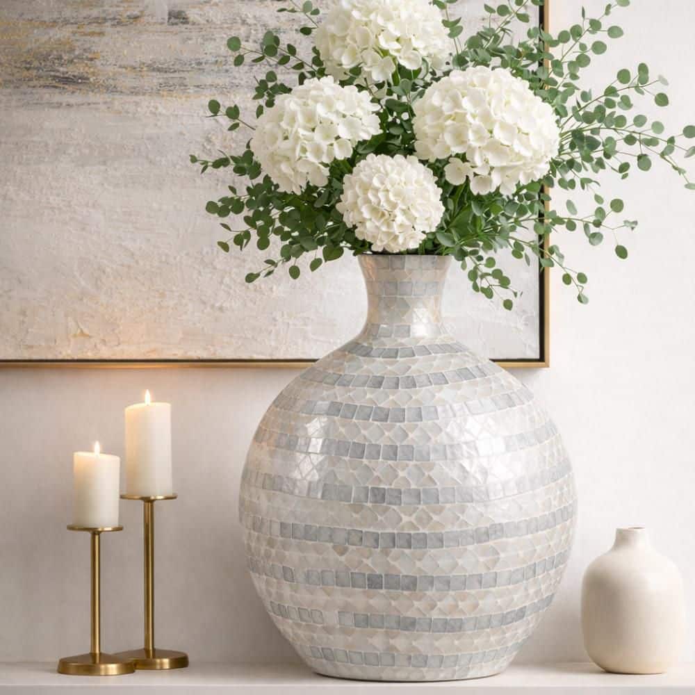 Liv & Skye 19.75 in. Blue Capiz Shell Gourd Decorative Vase 19143-03 ...