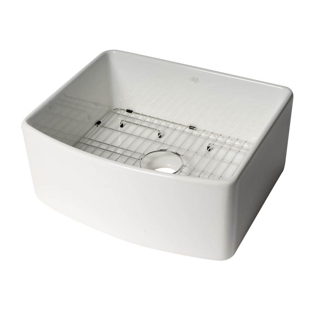 ALFI BRAND 24 in. Farmhouse/Apron-Front Single Bowl White Fireclay ...