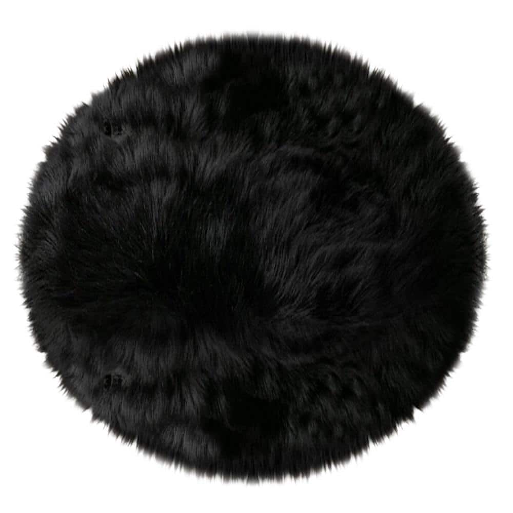 iliebe Sheepskin Faux Furry Black Cozy Rugs 6 ft. x 6 ft. Round Area ...