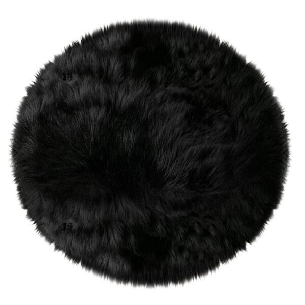 Latepis Sheepskin Faux Furry Black Cozy Rugs 6 ft. x 6 ft. Round Area ...