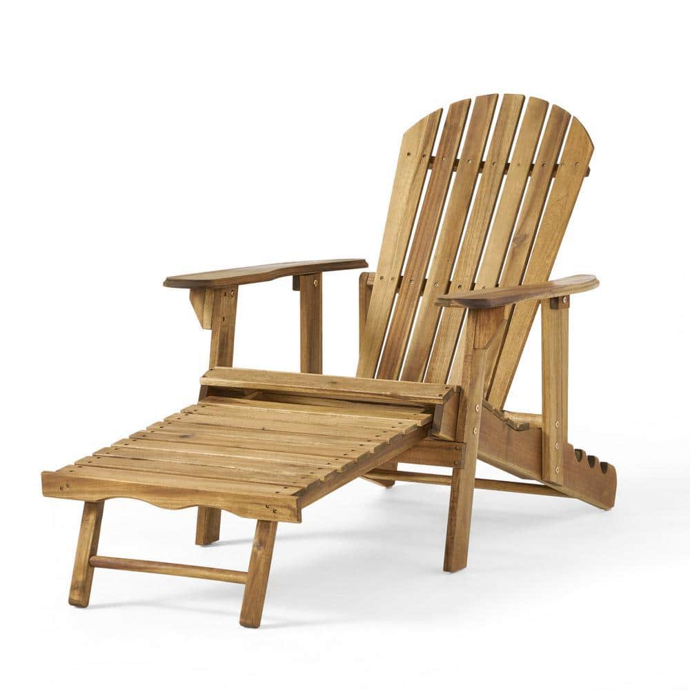 Tenleaf 1-Piece Natural Stained Brown Wood Outdoor or Indoor Adirondack ...