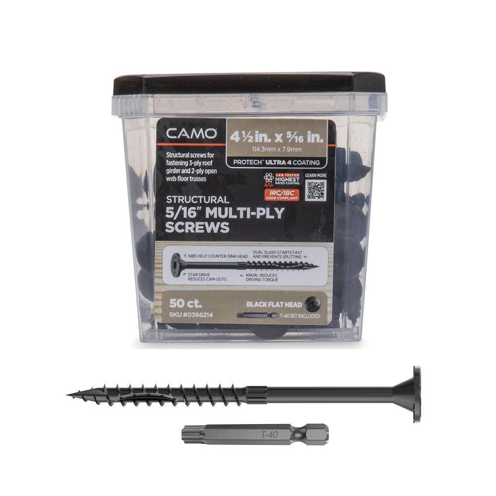 CAMO 5/16 in. x 4-1/2 in. Star Drive Flat Head Multi-Purpose + Multi-Ply Structural Wood Screw ...