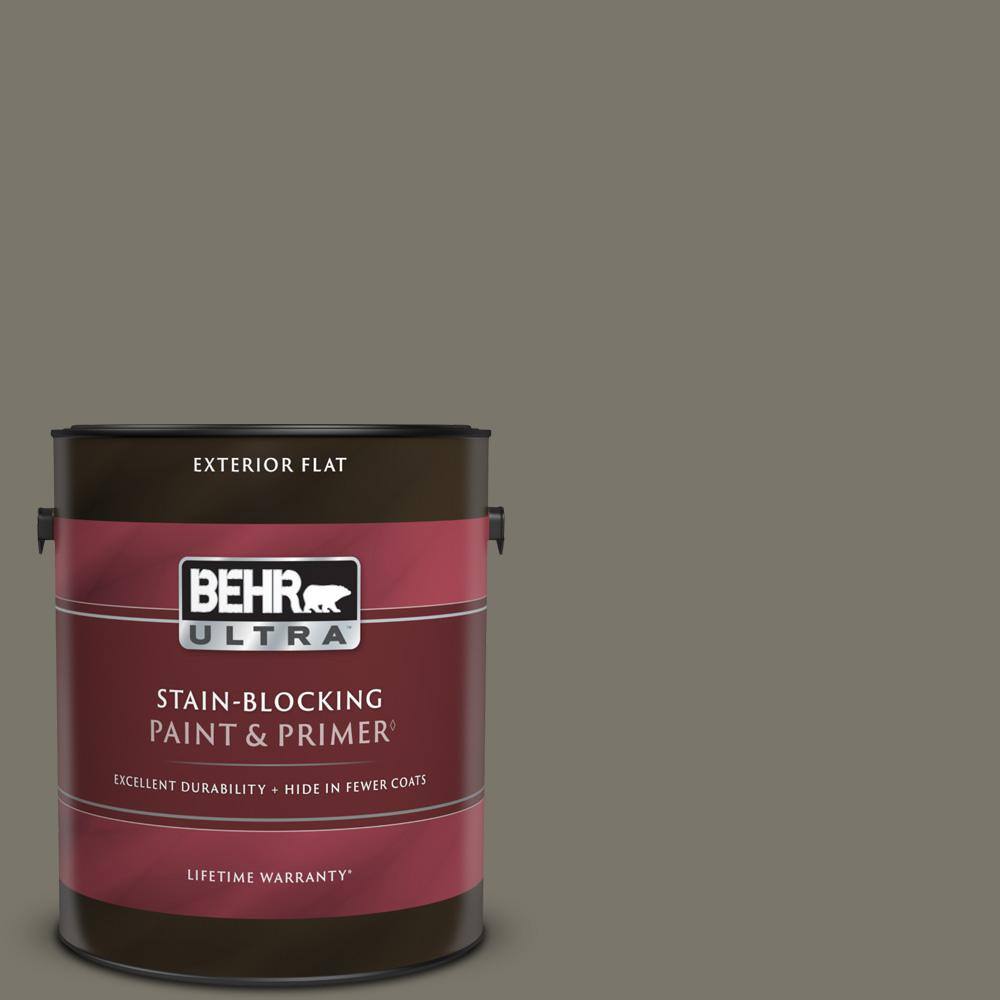 BEHR ULTRA 1 gal. #PPU24-06 Slippery Shale Flat Exterior Paint & Primer ...