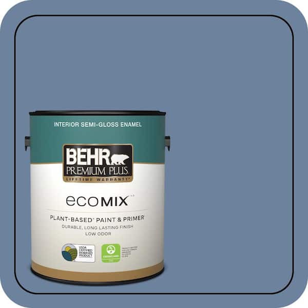 BEHR PREMIUM PLUS 1 gal. #S530-5 Brisk Blue Semi-Gloss Enamel EcoMix ...