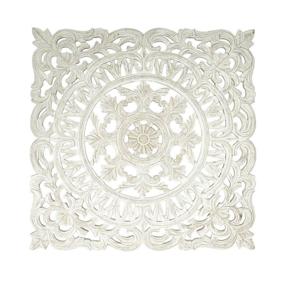 Square Shape Wall Decor 36 in. x 36 in. White by Handcrafting Wood Wall ...