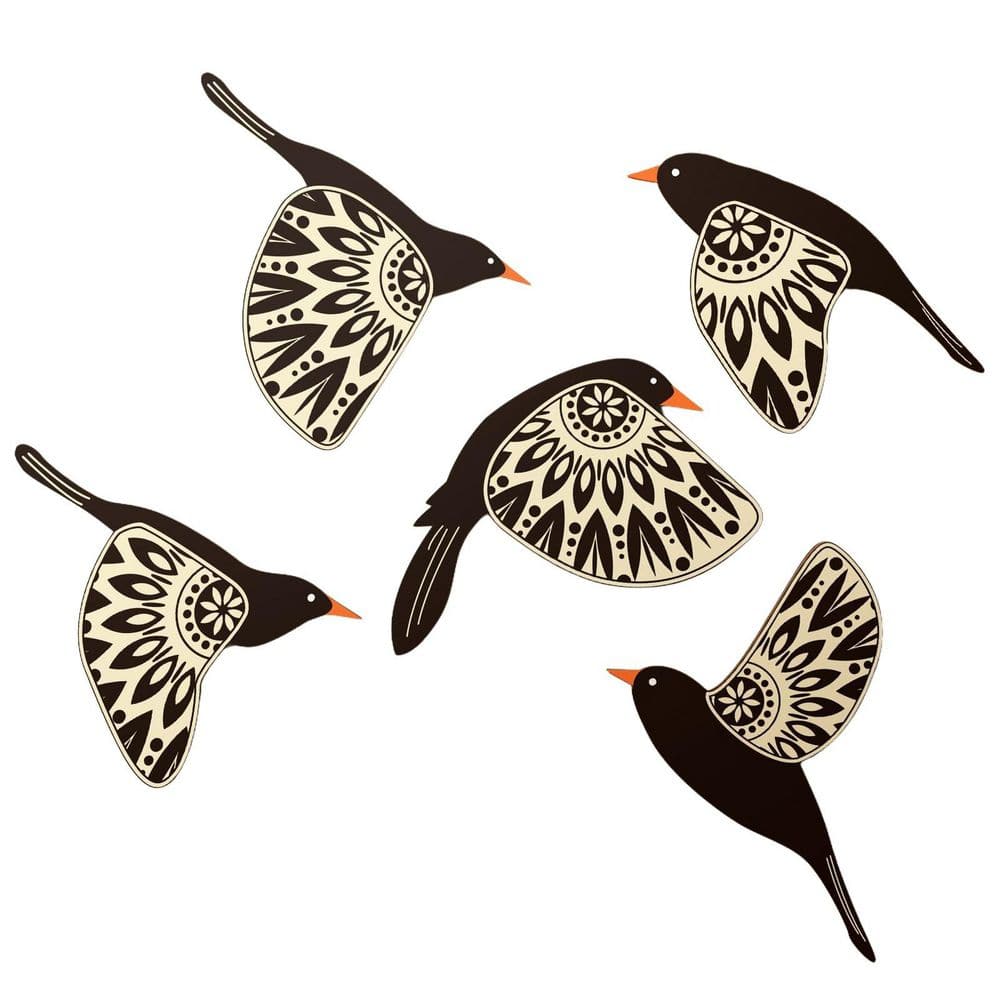 OGETFUUR 5-Piece Black Wood Flying Birds Wall Decor Rustic Folk Art ...
