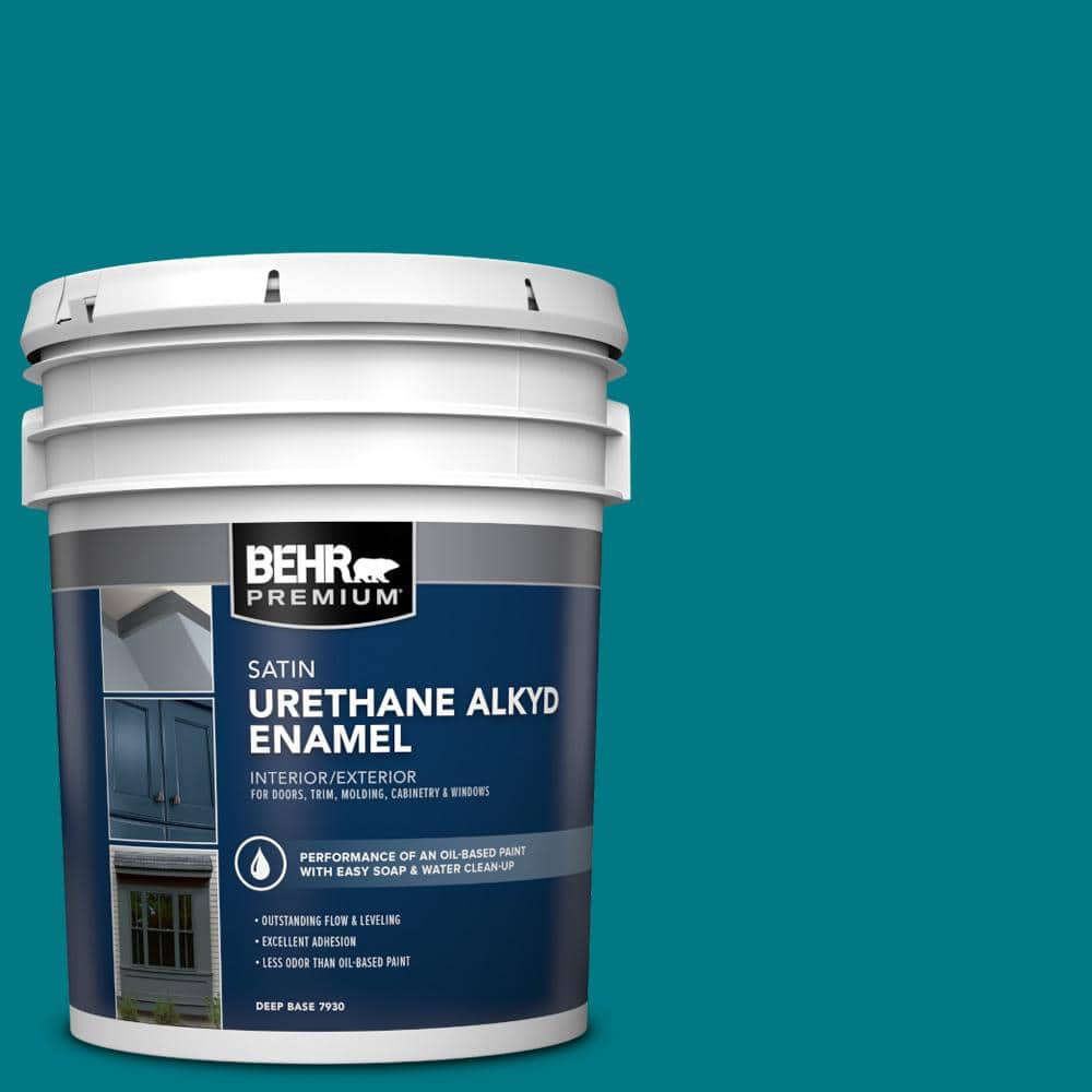 BEHR PREMIUM 5 gal. #P470-7 The Real Teal Urethane Alkyd Satin Enamel ...