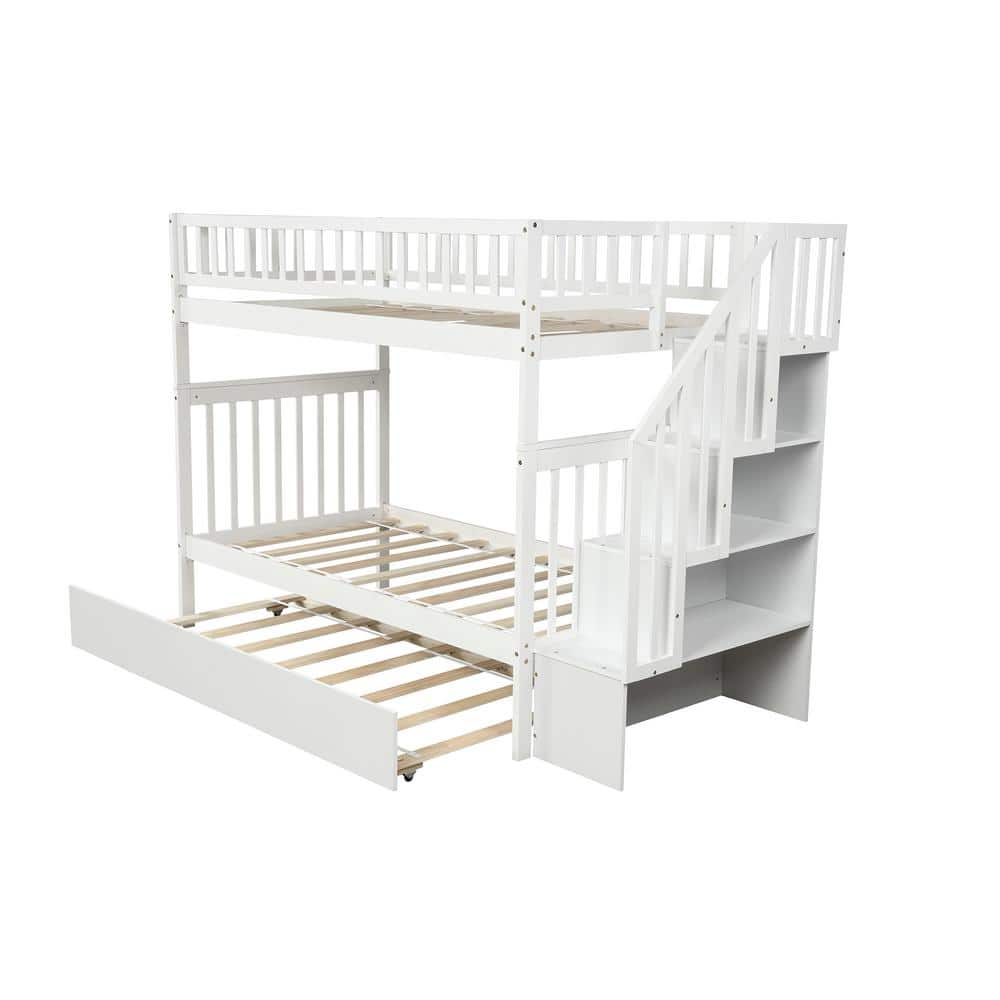 Angel Sar White Twin Bunk Bed with Trundle and Storage SM000304AAK ...