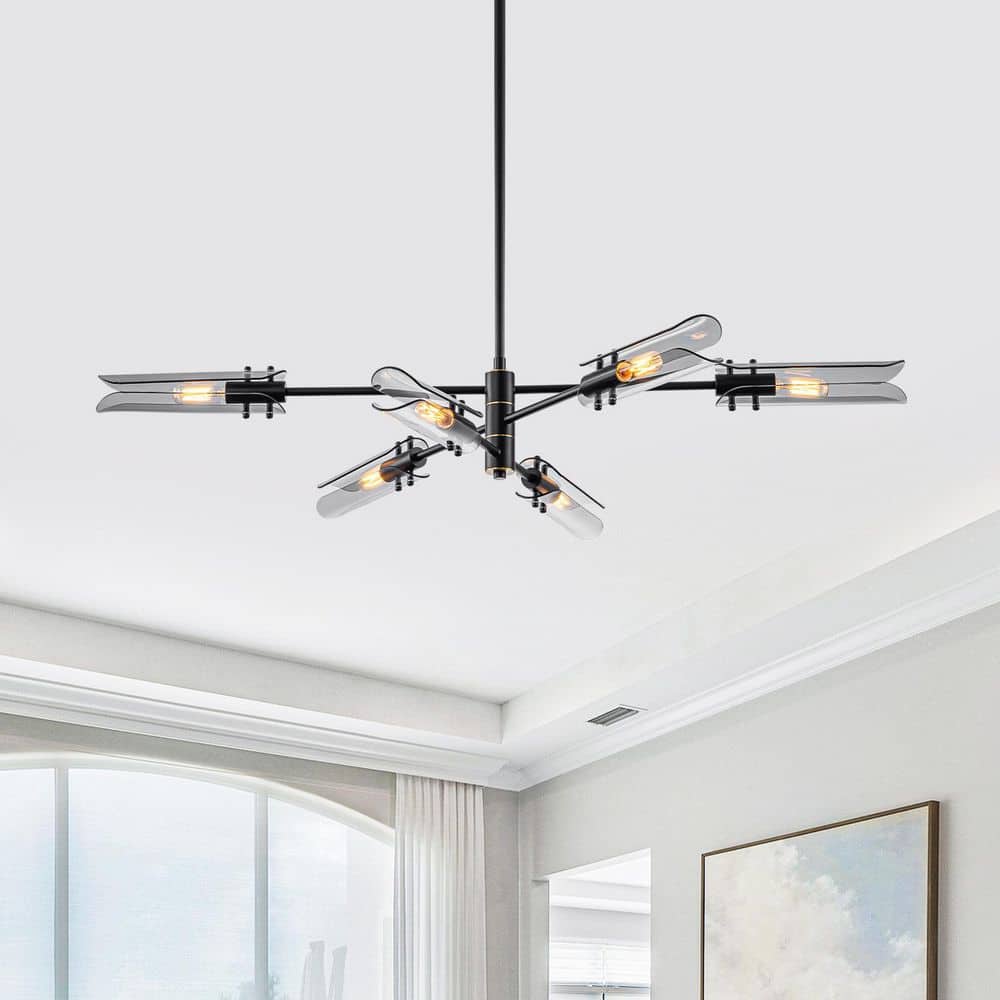 MENCOLULU 40 in. 6-Light Modern Matte Black Linear Chandelier with ...