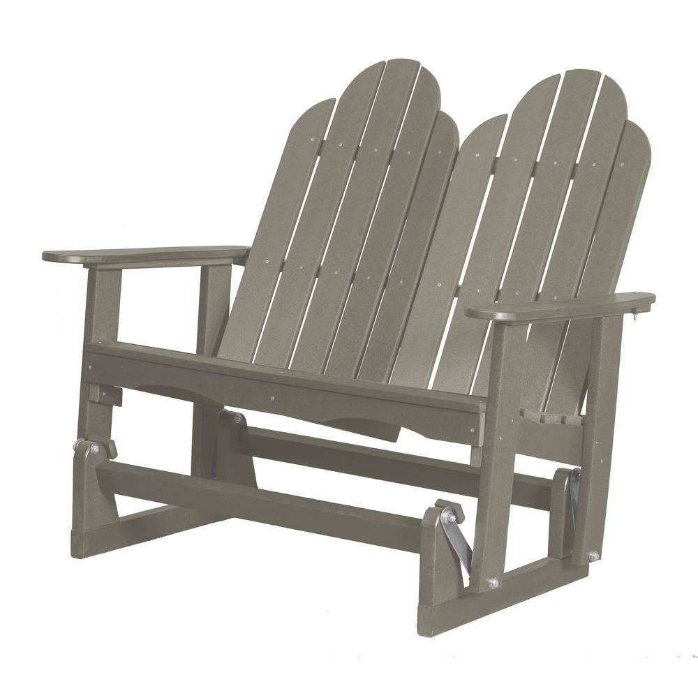 WILDRIDGE Classic 2-Person Light Gray Plastic Outdoor Adirondack Glider ...
