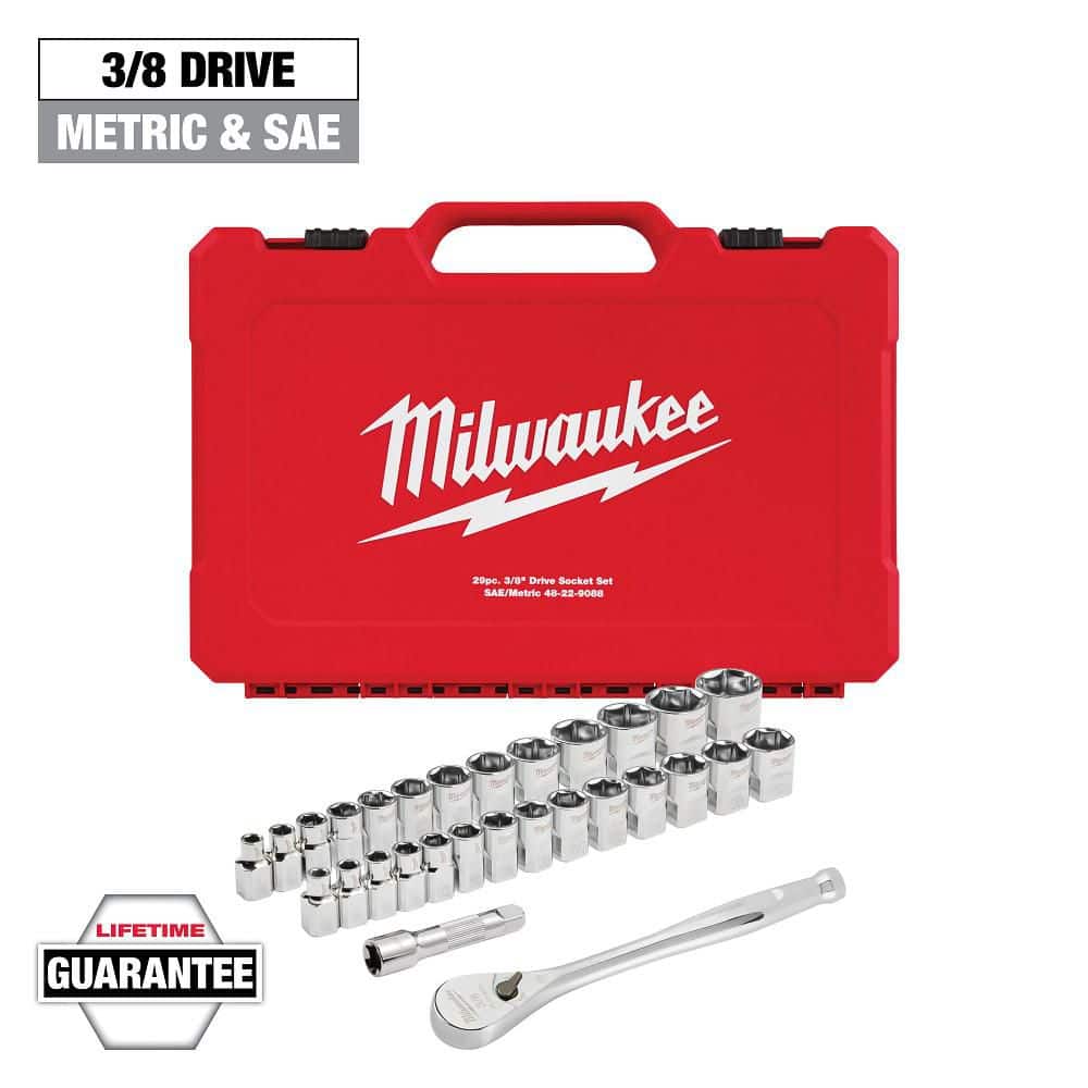 Milwaukee 3/8 in. Drive SAE/Metric Ratchet and Socket Mechanics Tool ...
