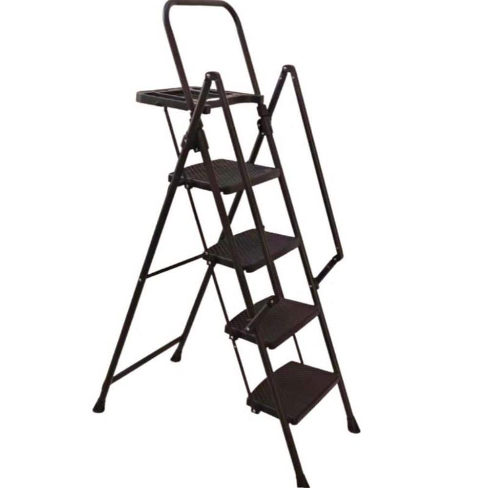 Tidoin 4.8 ft. Black Steel Folding 4-Step Ladder (8.8 ft. Reach), 440 ...