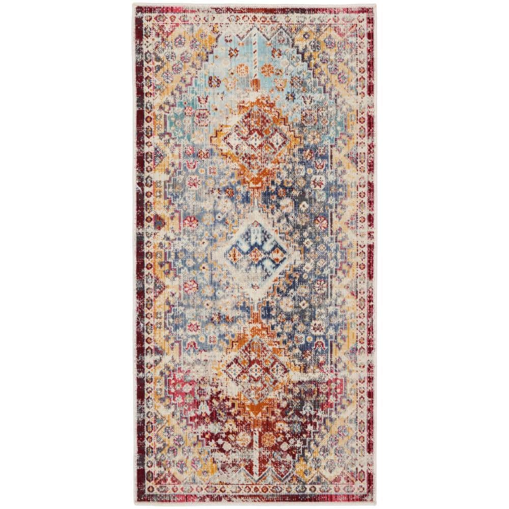 Nourison Vintage Kashan Multicolor 2 ft. x 4 ft. Bordered Traditional ...