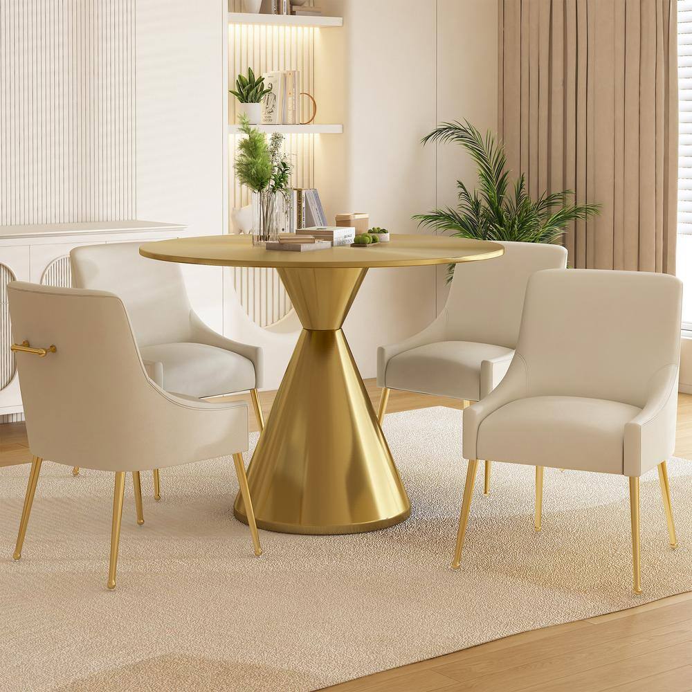 Boyel Living 5-Piece Round Gold MDF Top Table Set Seats 4 (4-Beige Dining Chairs) BLRT1BBG700BE ...