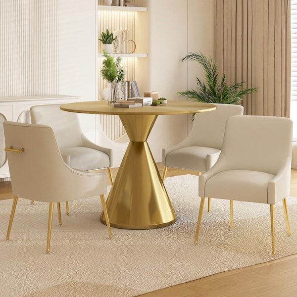 Boyel Living 5-Piece Round Gold MDF Top Table Set Seats 4 (4-Beige ...