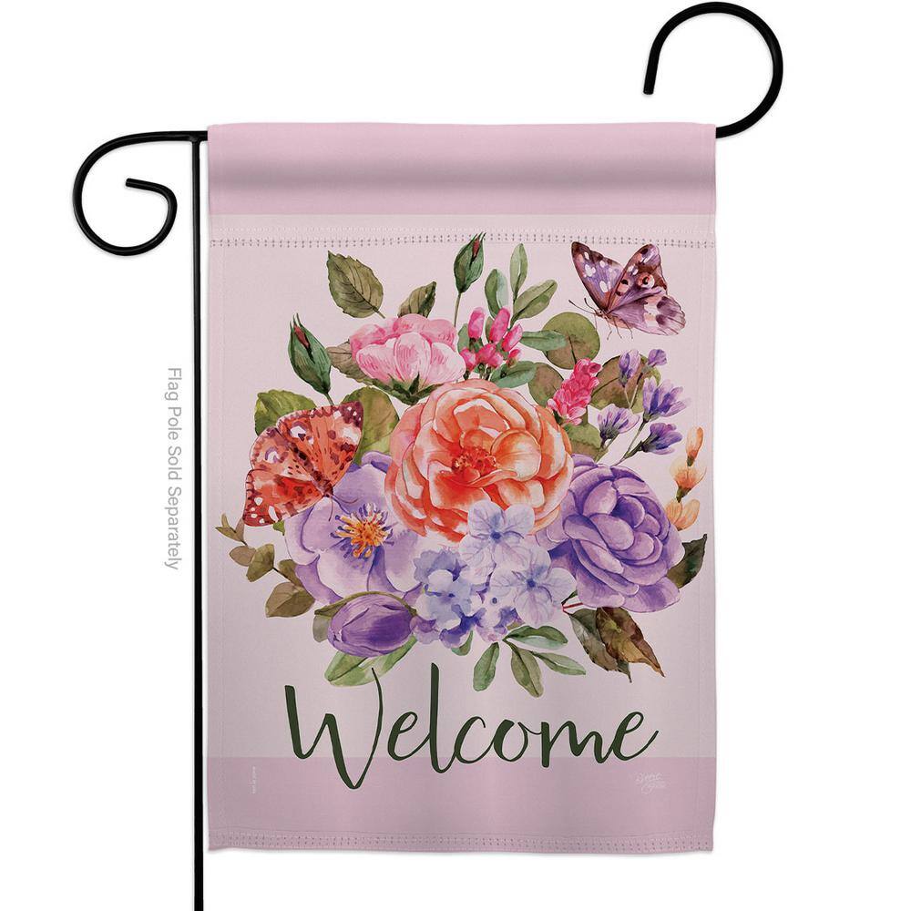 Breeze Decor 13 in. x 18.5 in. Welcome Bouquet Butterflies Rose Flowers ...
