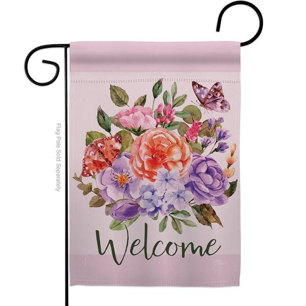 Breeze Decor 13 in. x 18.5 in. Welcome Bouquet Butterflies Rose Flowers ...