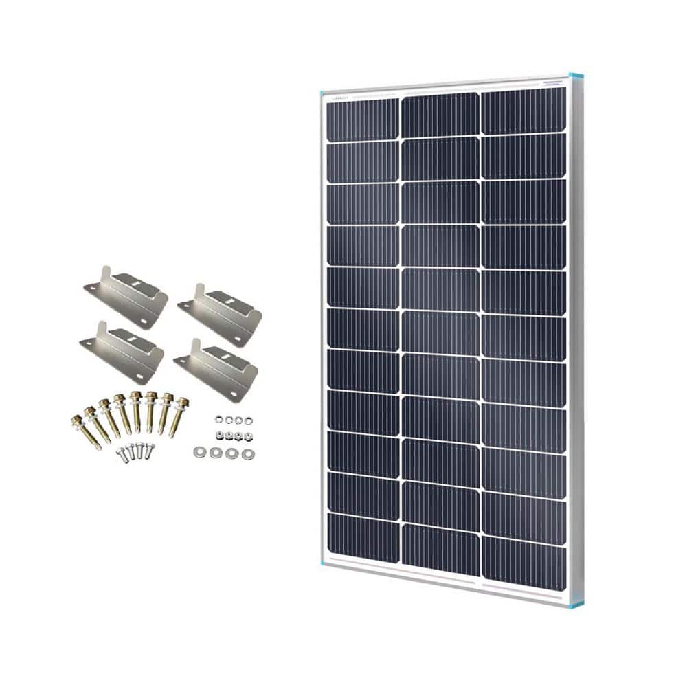 Renogy 100-Watt 12-Volt Solar Panel w/ Mounting Z Brackets High ...