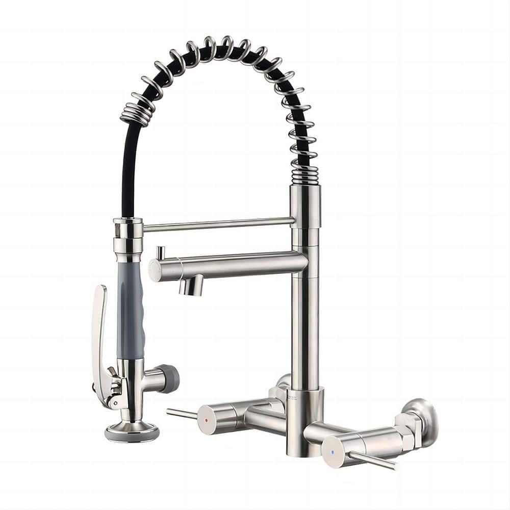YASINU Wall Mount Double Handle Bridge Kitchen Faucet with High ...