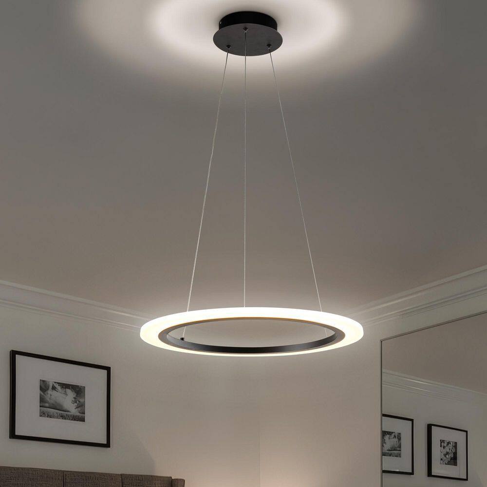 JAZAVA 34-Watt Acrylic Integrated LED Pendant Light Black Modern Island ...