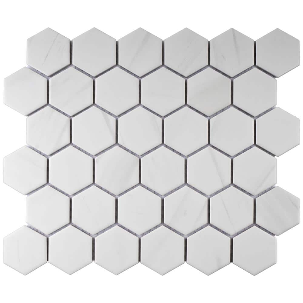 MOLOVO Porcetile White Cararra 12.8 in. x 11.11 in. Hexagon Matte ...