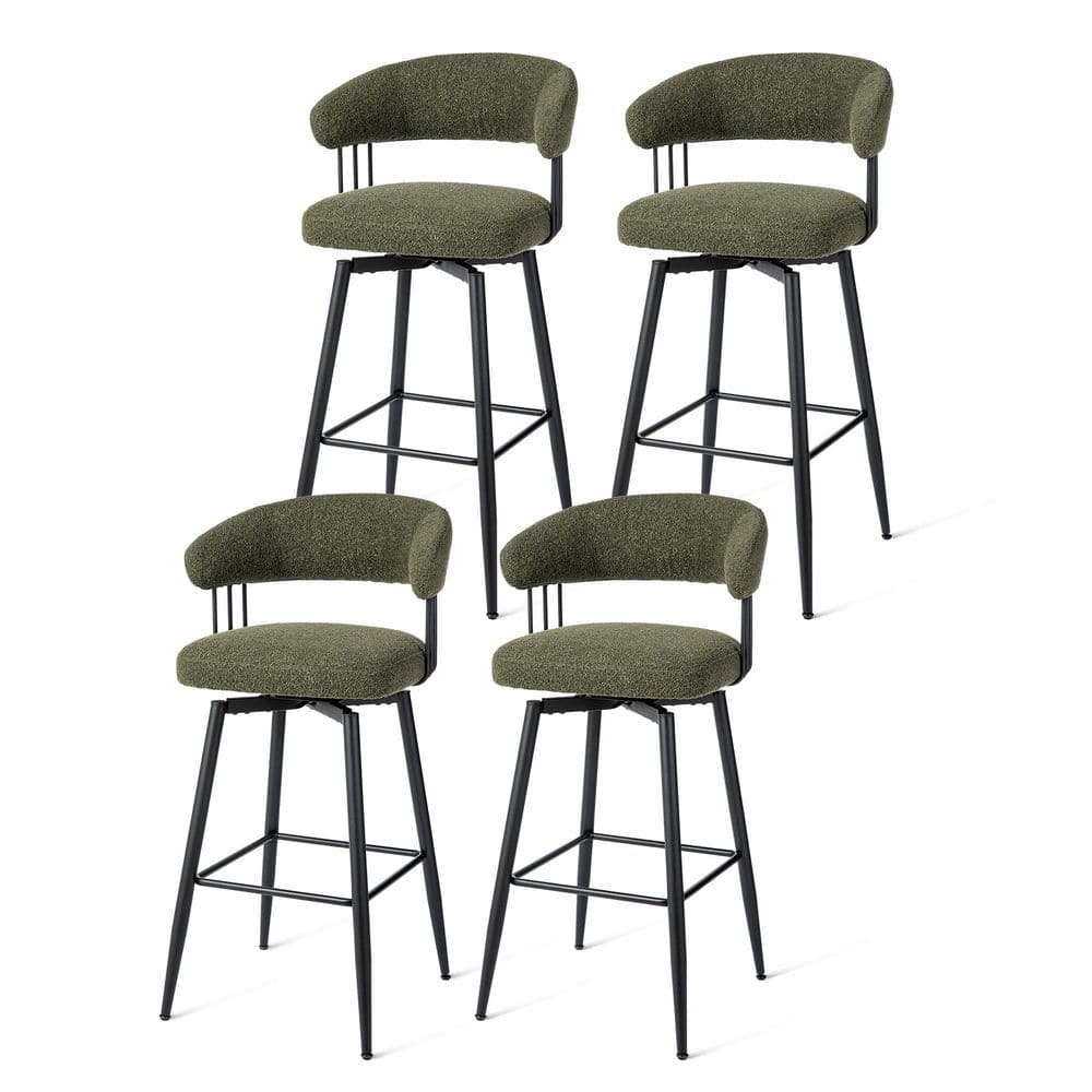 Glitzhome 40.50 in. H Modern Hunter Green Fabric Swivel Bar Stool with ...