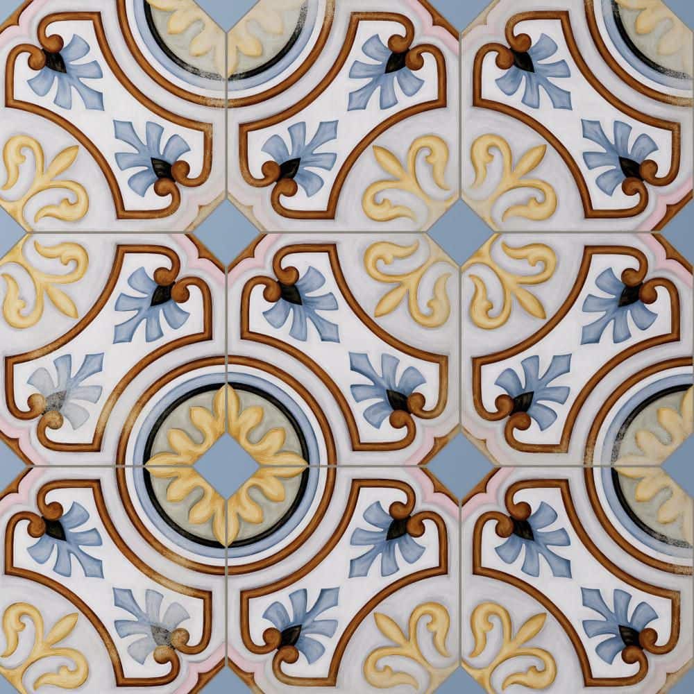 Merola Tile Vaudeville Octagon Deco Diglas 8 in. x 8 in. Porcelain ...