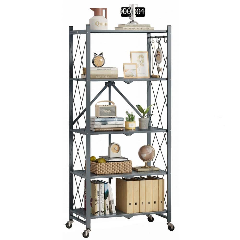 Bunpeony 5-Tier Grey Foldable Metal Rack Storage Shelving Unit, Kitchen ...