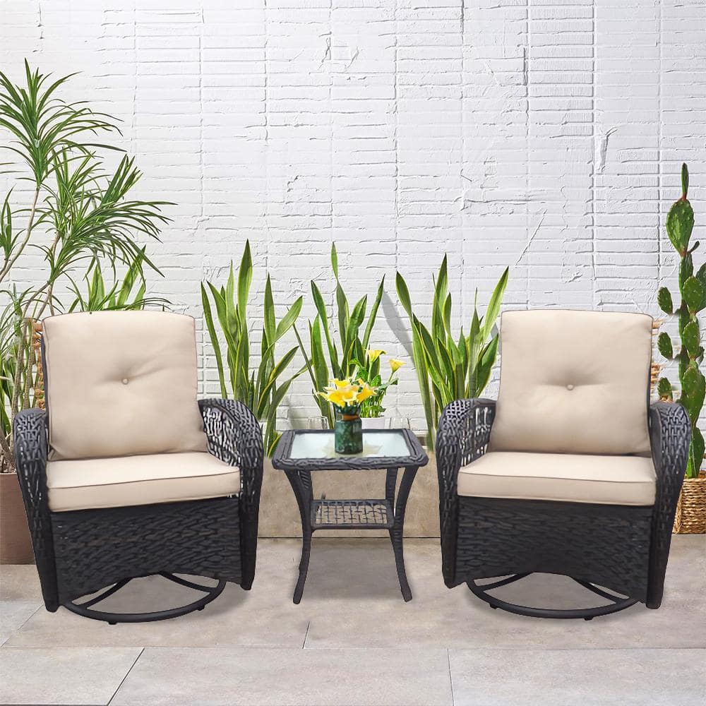 Sudzendf 3 -Piece Wicker Outdoor Patio Conversation Set with Khaki ...