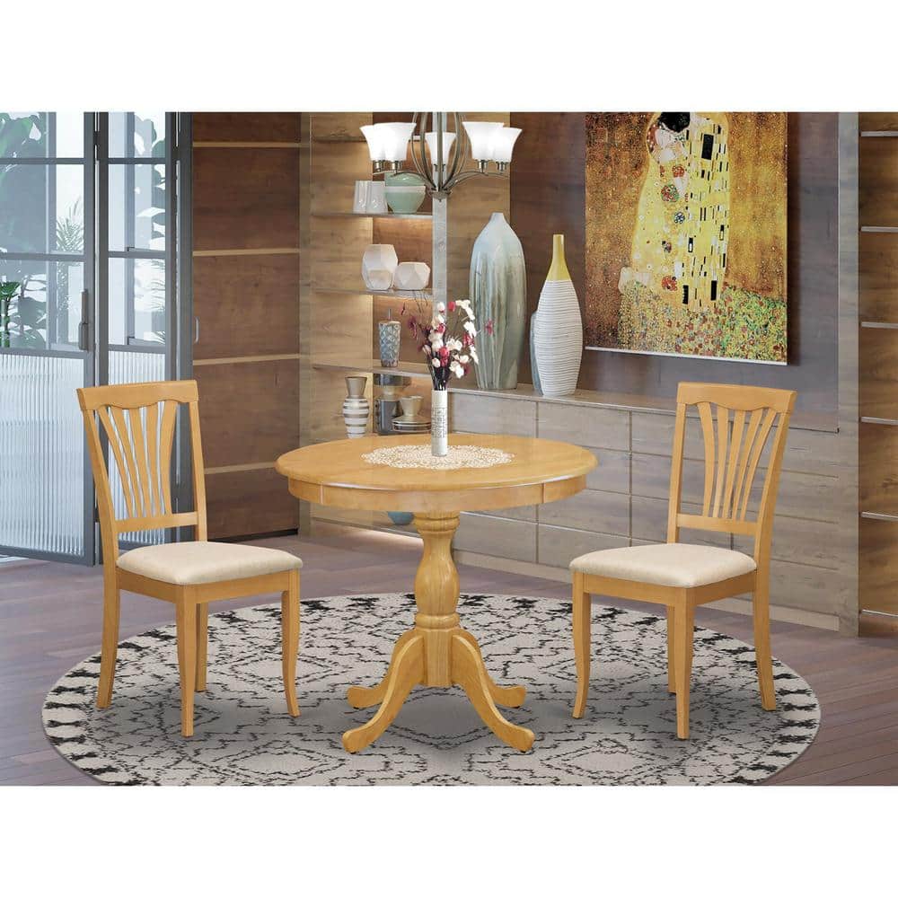 East West Furniture 3-Piece Natural Oak Finish Solid Wood Top - Dining ...