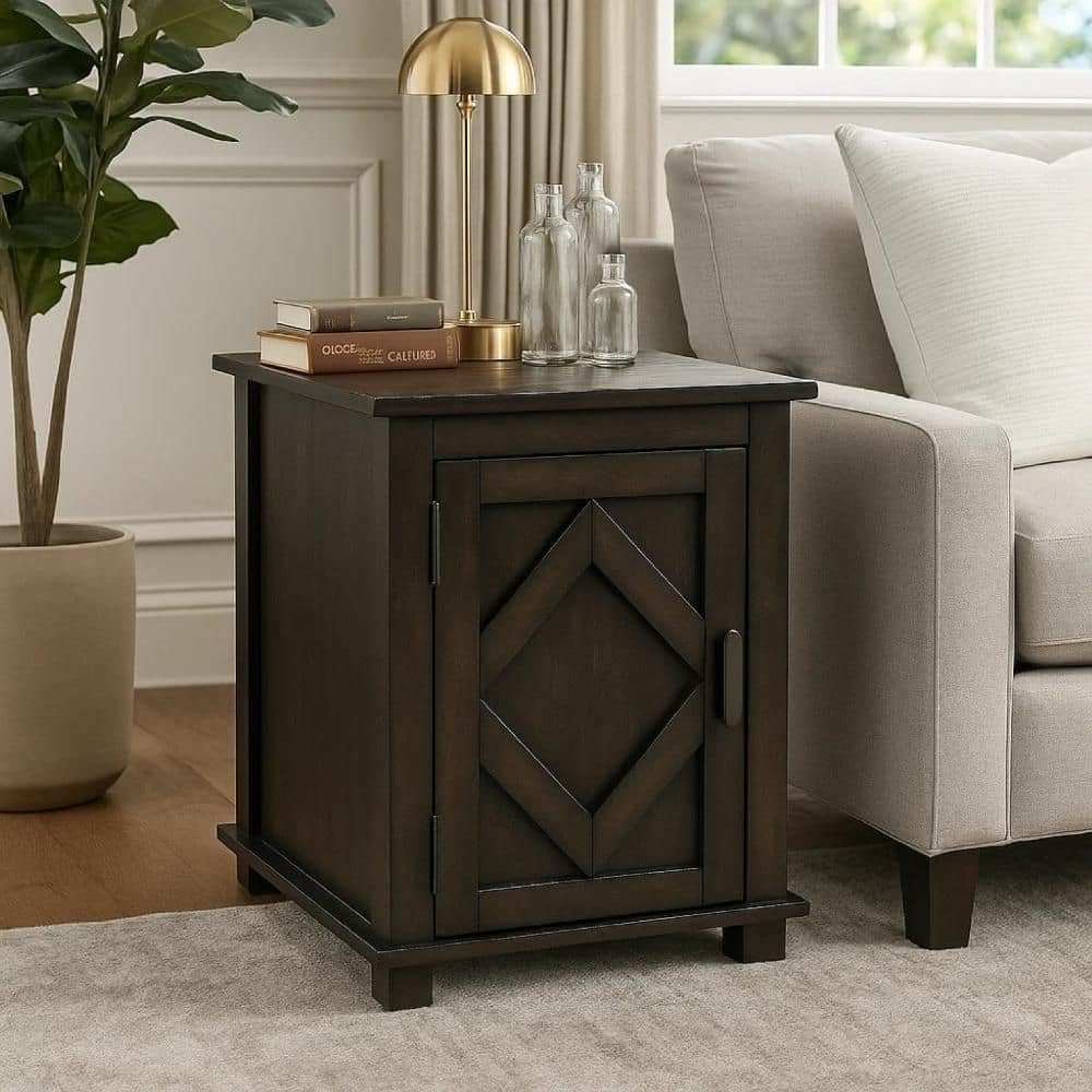 Benjara Leky 22 in. Brown Rectangle Wood Chairside End Table with 1 ...