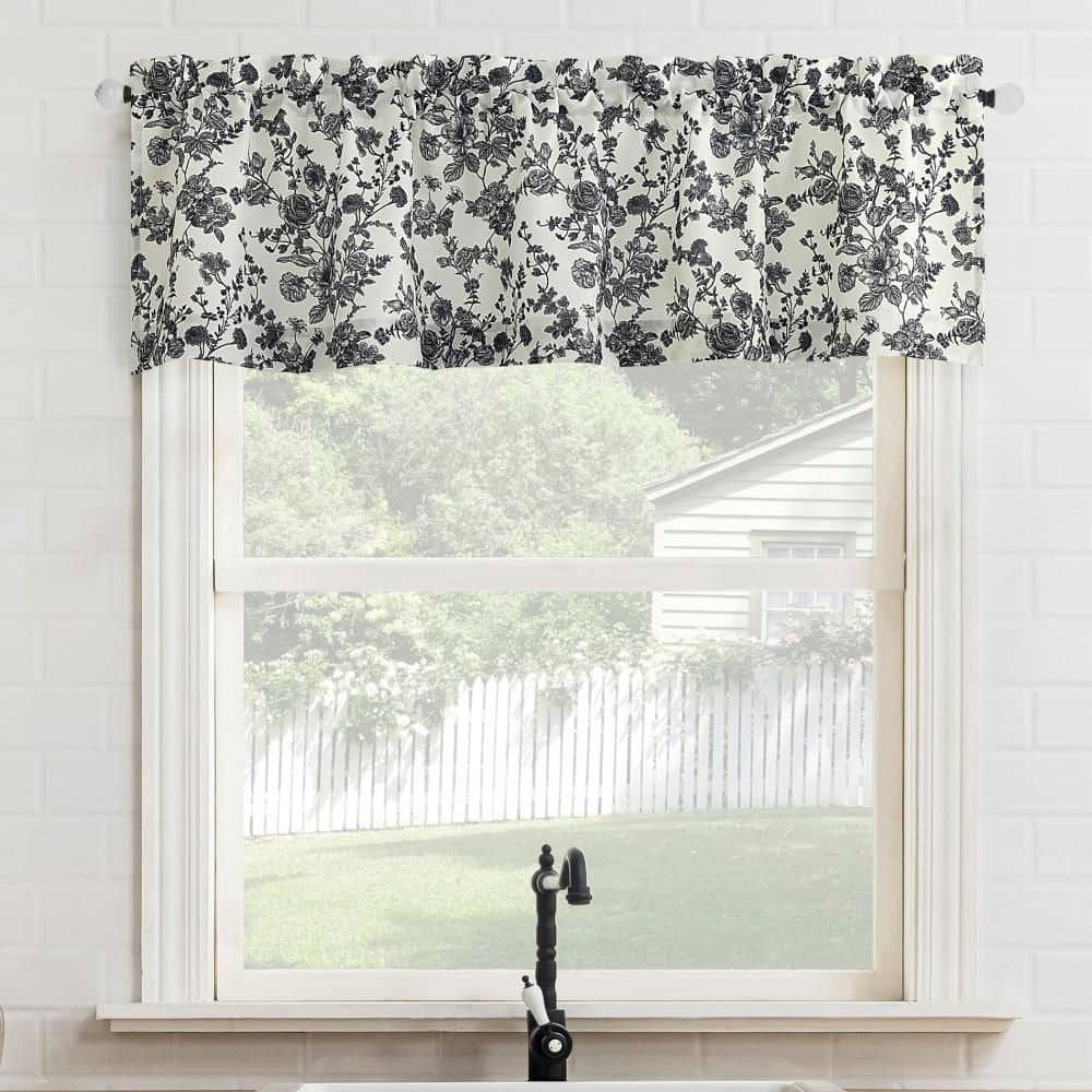 Sun Zero Elara Black Semi-Sheer 54 in. W x 14 in. L Rod Pocket Light ...