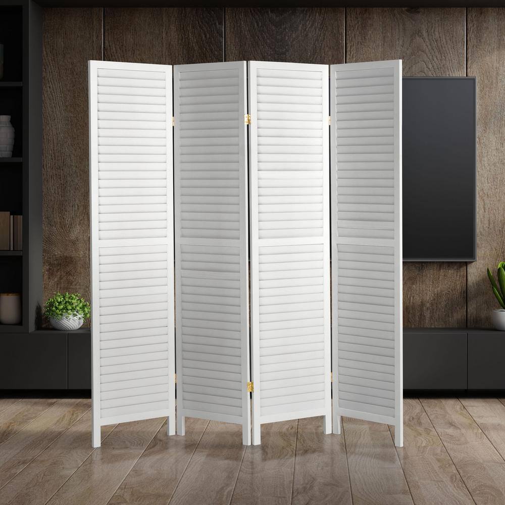 Red Lantern White 6 ft. Tall Wooden Louvered 4-Panel Room Divider SH ...