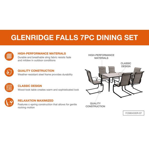 Hampton Bay Glenridge Falls 7-Piece Metal Padded Sling Rectangular ...