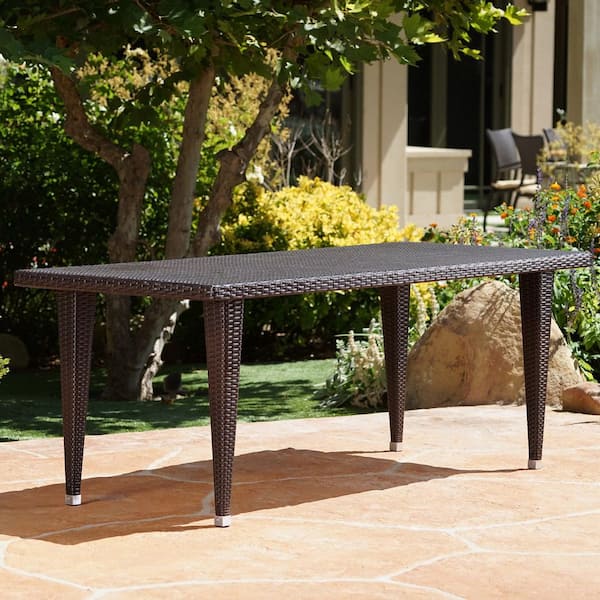 Coporesell Brown Multi Iron Rectangle Wicker Outdoor Dining Table ...