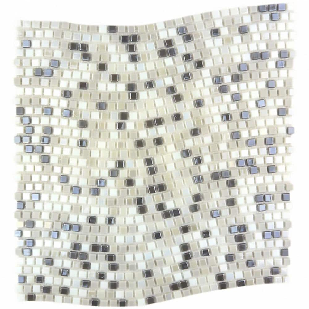 ABOLOS Galaxy Iridescent White Wavy Square Mosaic 3 in. x 3 in. Glass ...