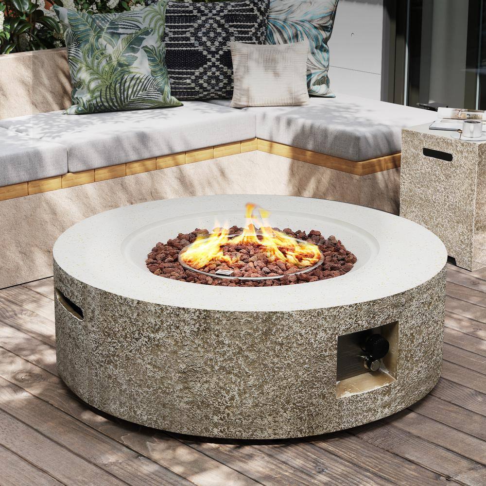 PATIO WATCHER 42 in. Round Magnesium Oxide Outdoor Fire Pit Table with ...