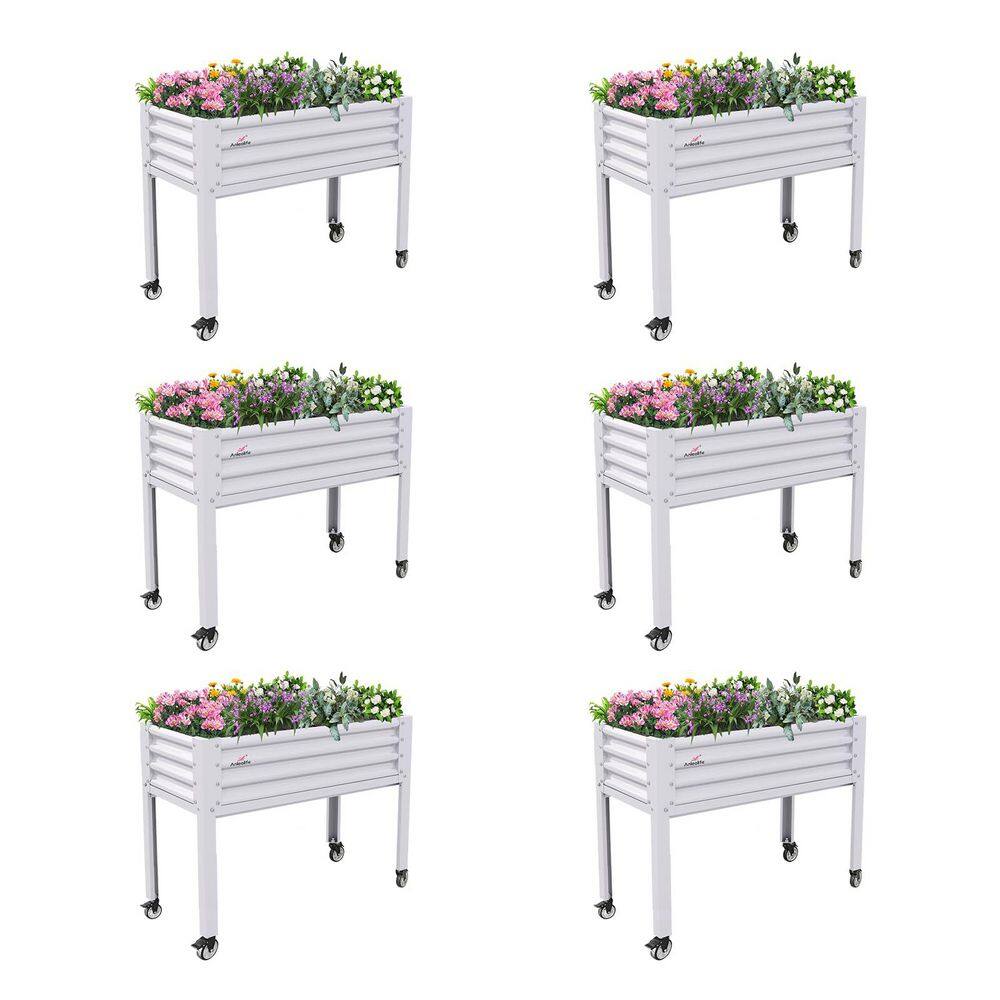 Zeus & Ruta 48 in. x 24 in. x 35 in. White Outdoor Metal Raised Garden ...