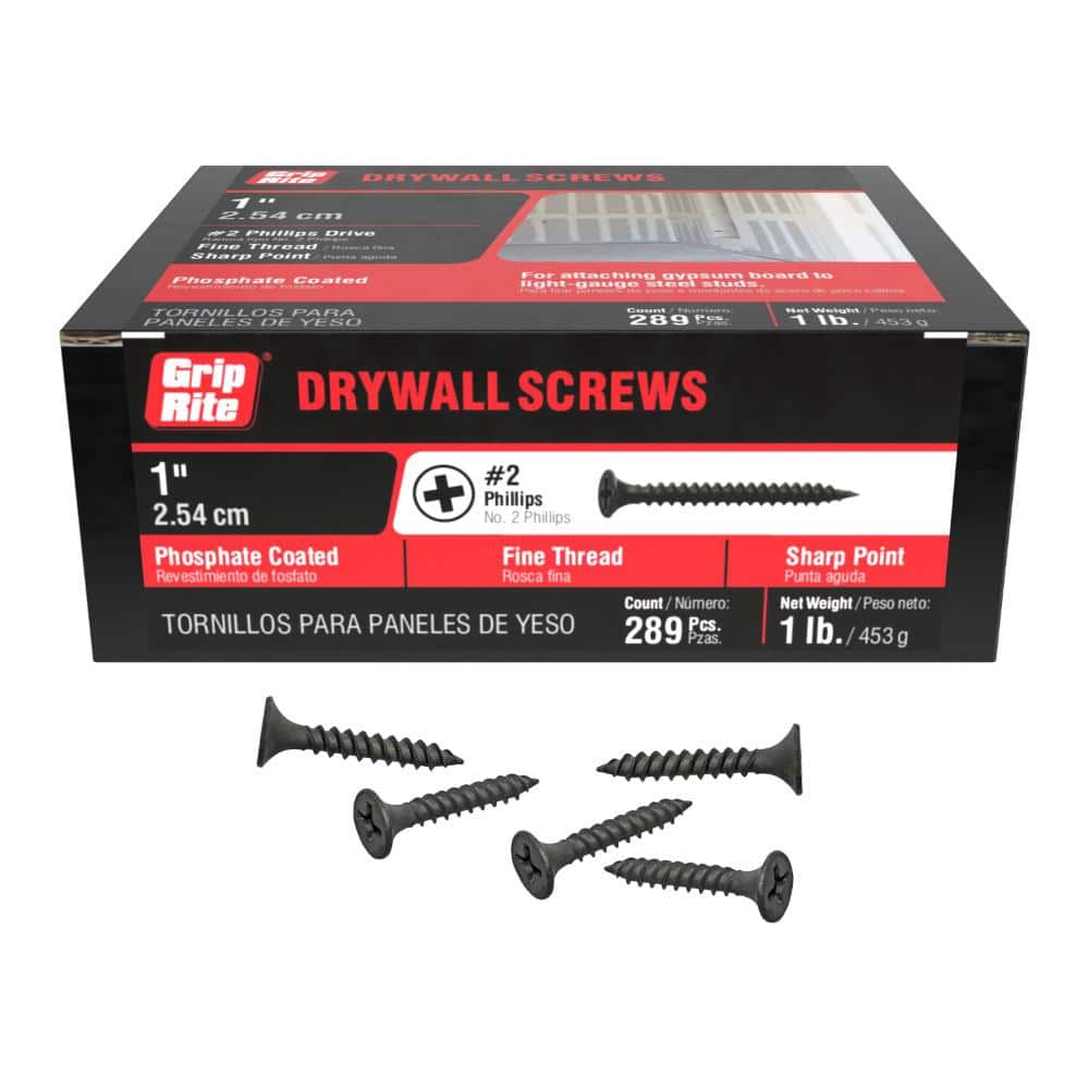 Grip-Rite #6 x 1 in. #2 Phillips Bugle Head Fine Thread Drywall Screws ...