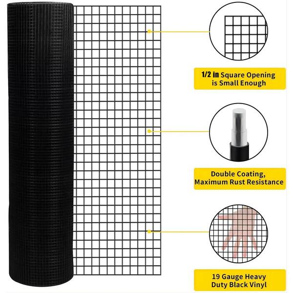GOGEXX 1/2 in. x 4 ft. x 50 ft. Black Vinyl Coated Hardware Cloth 19 ...